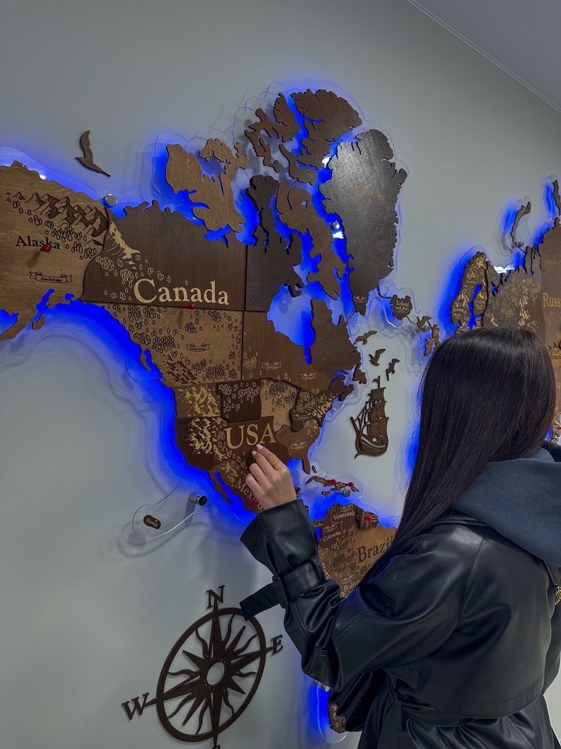 3D Wooden Push Pin Map With Leds Remote Control RGB LED Wall - Etsy