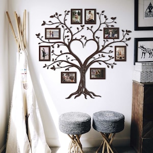 Photo Frames Wall Collage, Wooden Tree of Life, Family Birthstones Tree ...