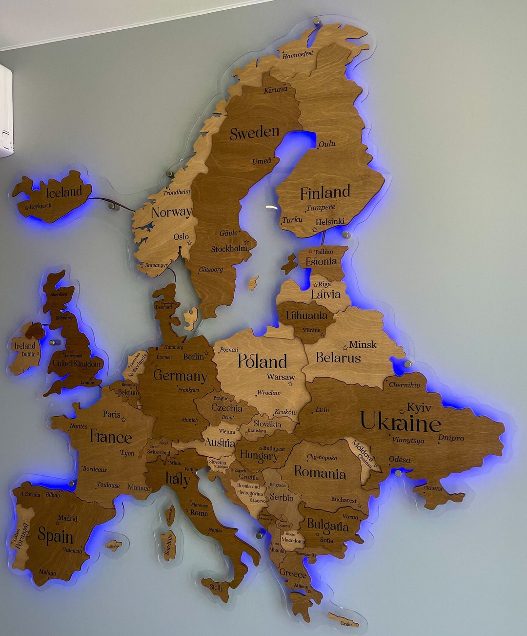 Led 3D Map of Europe, Map Wall Art, 3D Map of Europe, RGB LED Light ...