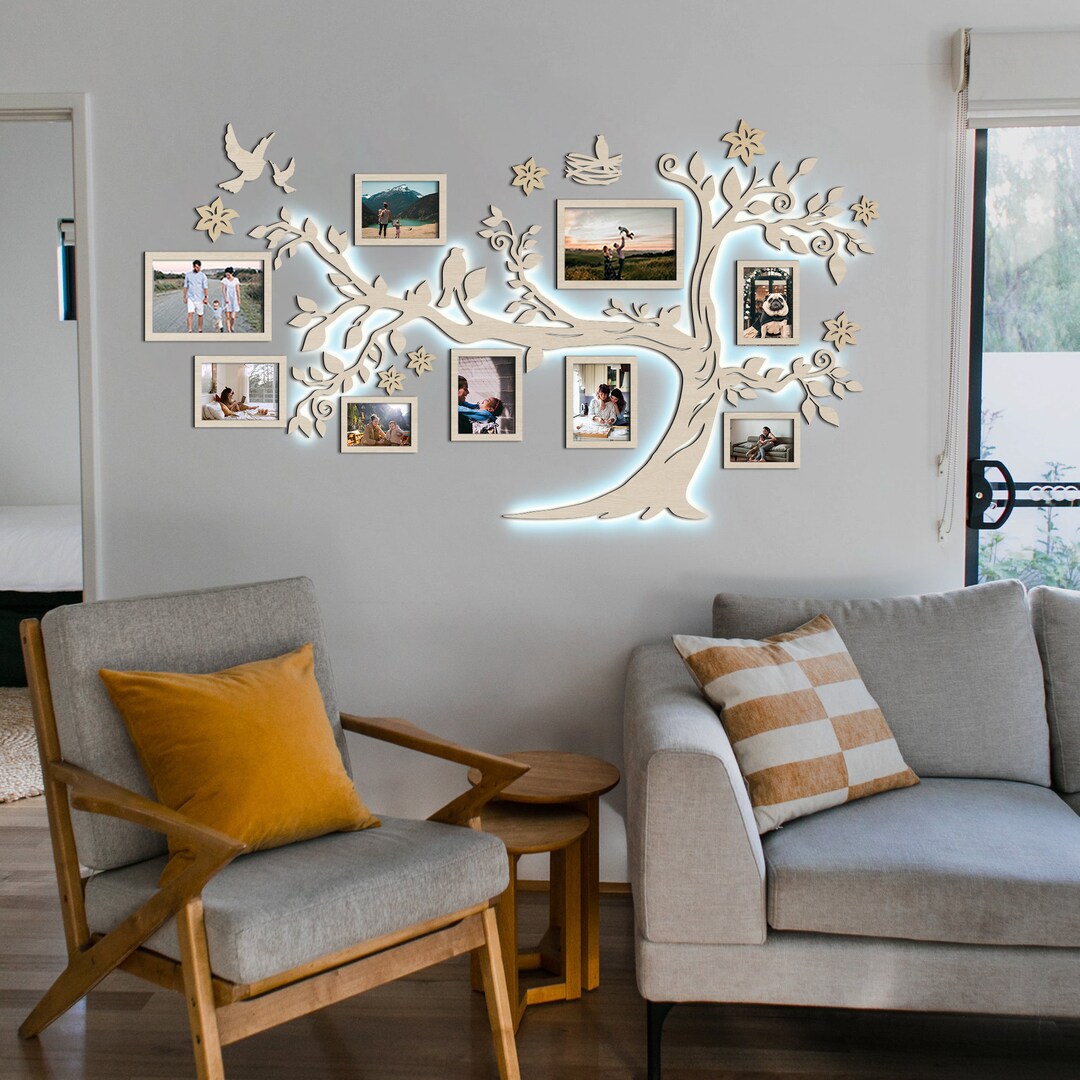 Wall Light Decorations, Led Family Tree With Photo Frames, Wooden ...