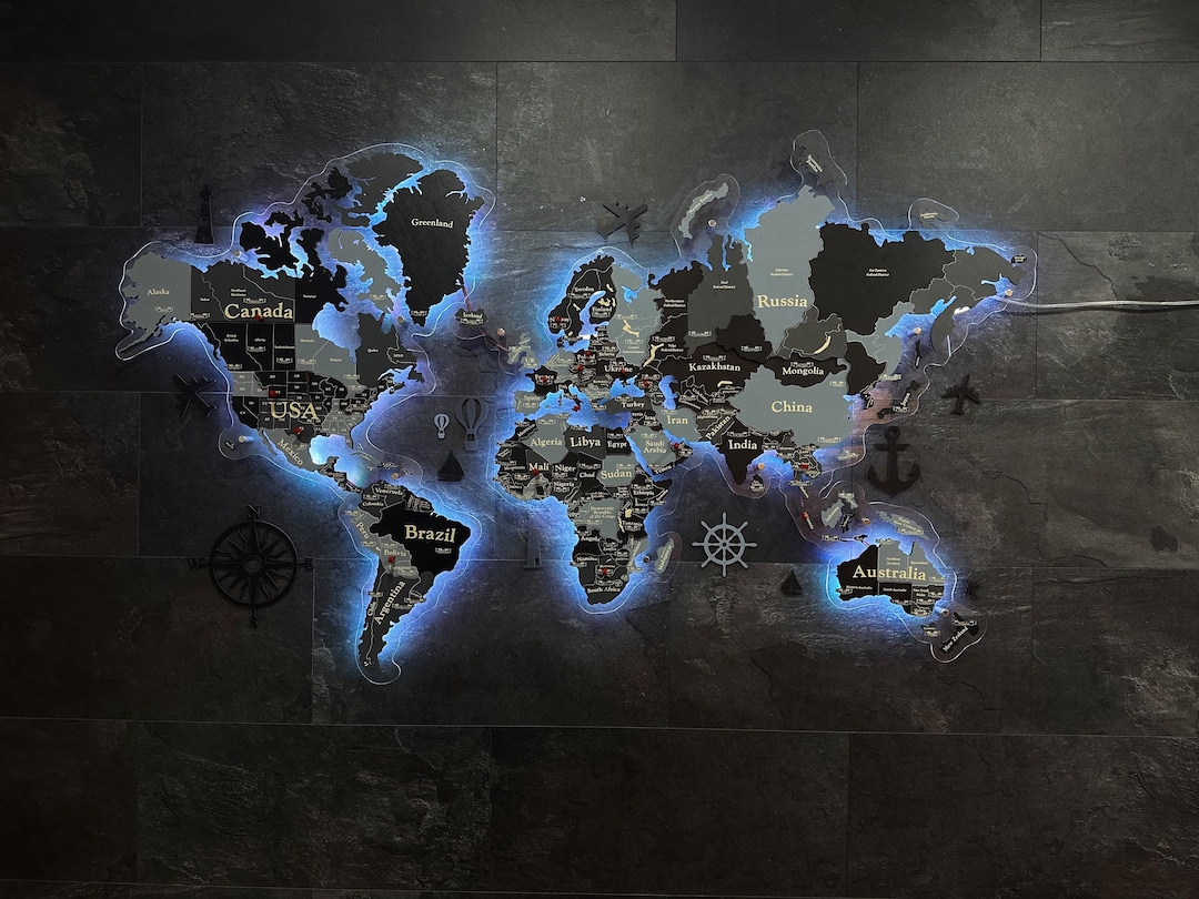 3D World Map With LED, 3D World Map With Lights, 3d Wood World Maps ...