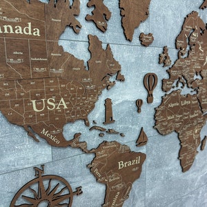 Large World Map Wall Hangings, Wood World Map With Borders, Countries ...