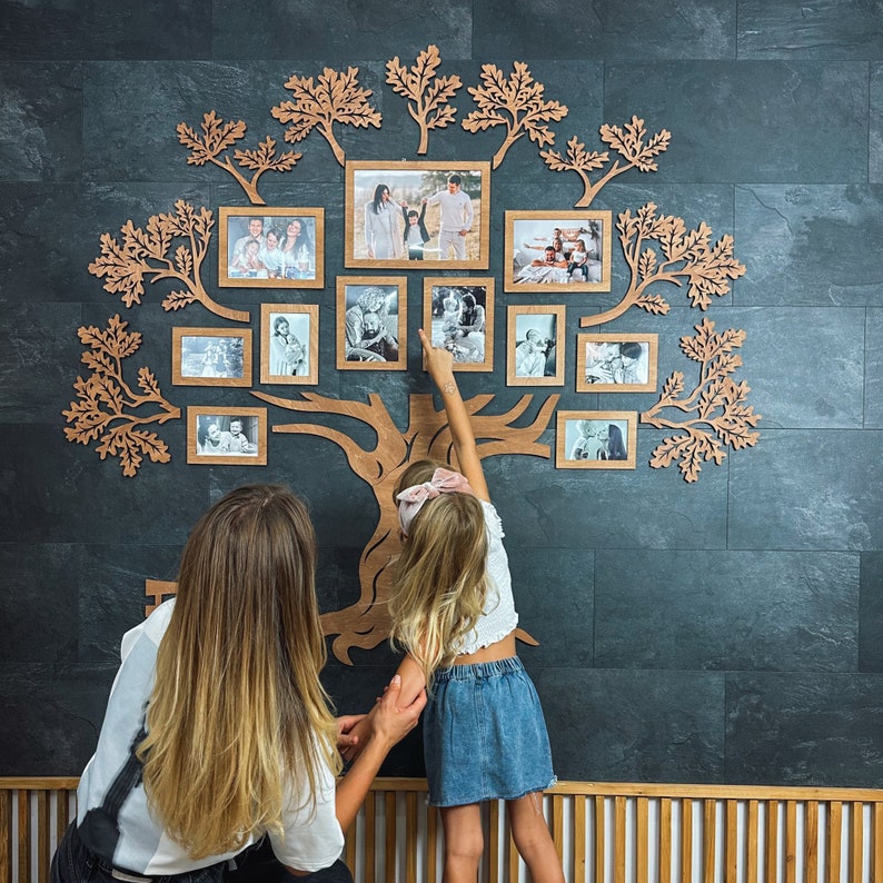 Wooden Family Pictures Tree, Large Family Photos Collage, Family Tree ...