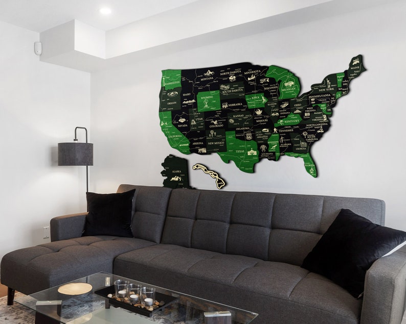 Push Pin US Wall Map Large Wooden 3D USA Map With Famous - Etsy