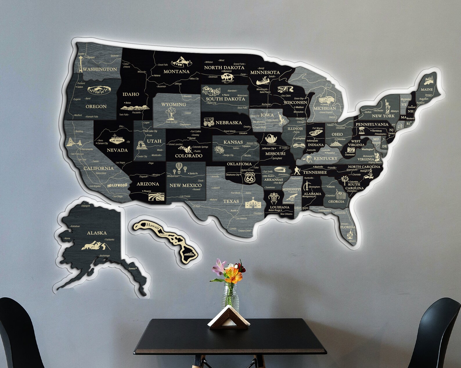 Rgb Led US Map 3D LED Map of United States Wooden Push Pin - Etsy