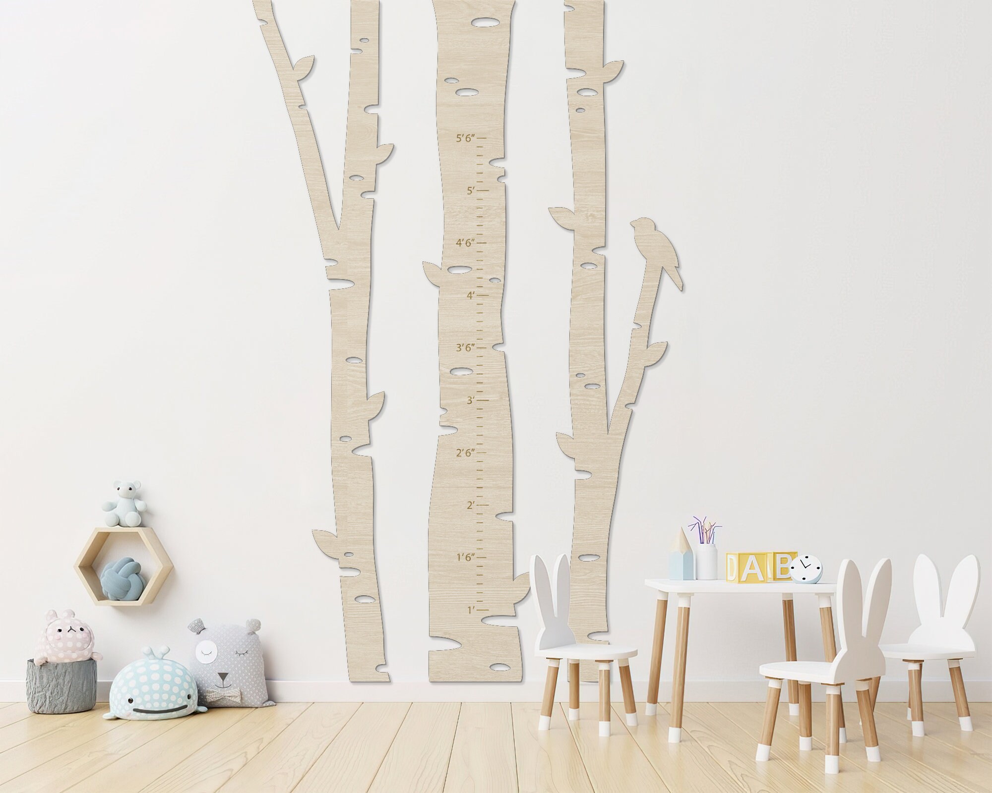 Birch Tree Growth Ruler Nursery Wall Art Light Wooden Height | Etsy
