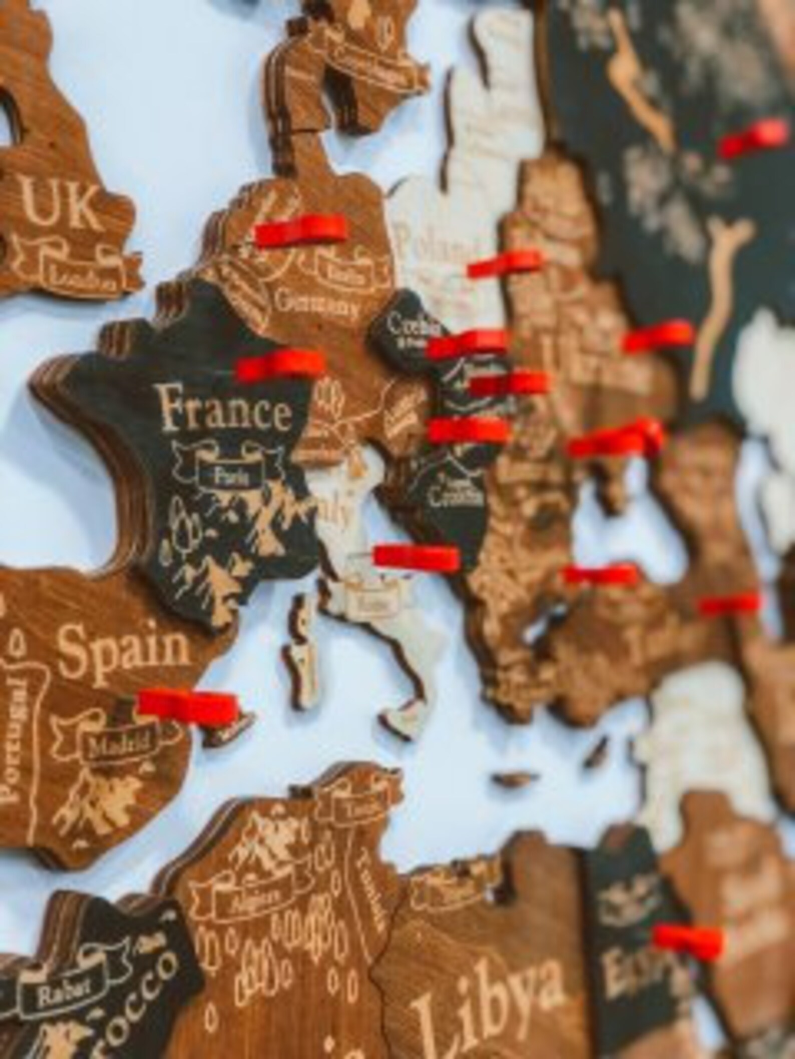 3D Wood Push Pin Map in Walnut and Rosewood Colors 3D Wood - Etsy