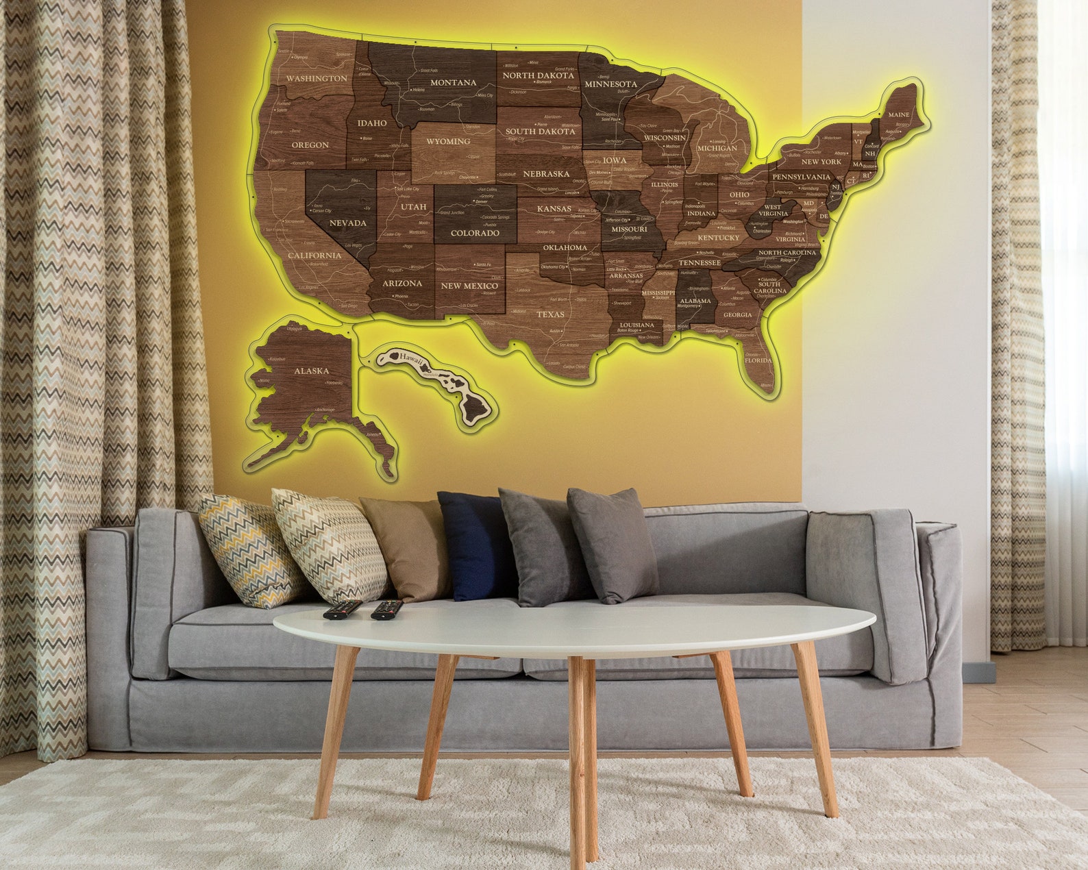 Remote Rgb Led Map of USA 3D Map of United States With Led - Etsy