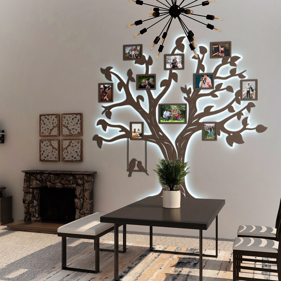 Led Family Tree, Family Photo Collage, Wooden Family Tree, Large Wooden ...