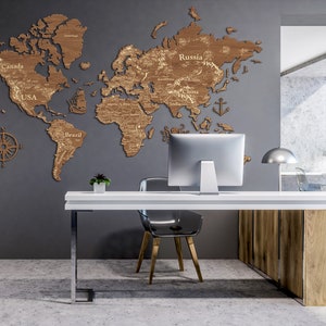 Wood Wall Map With Push Pins Wooden World Map Large Travel - Etsy