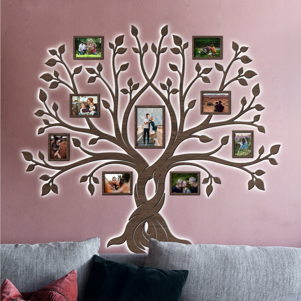 Led Photo Collage Wooden Family Tree Family Photos Frames - Etsy