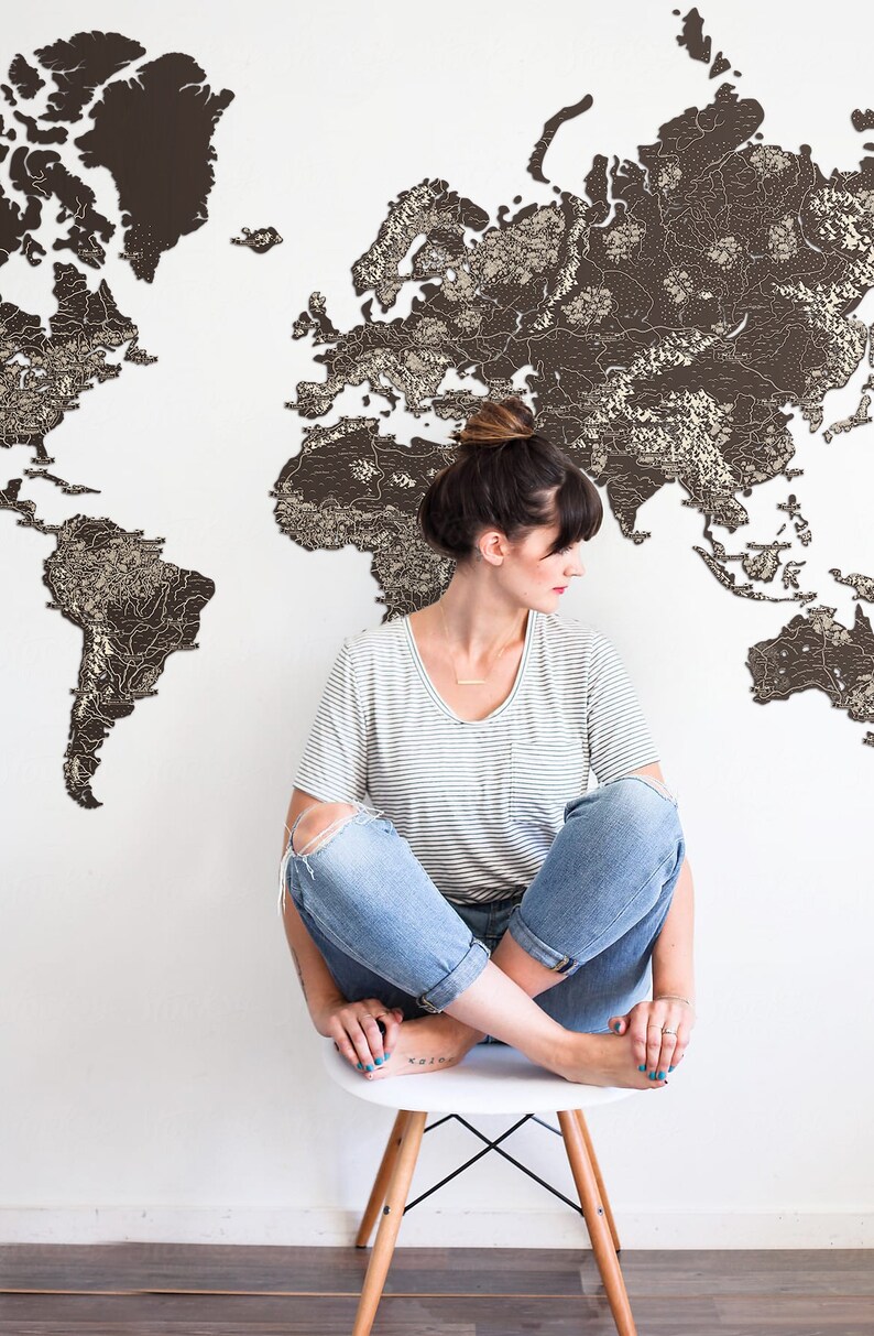 Light Wood Map of the World Wooden World Map Wall Art Wall - Etsy