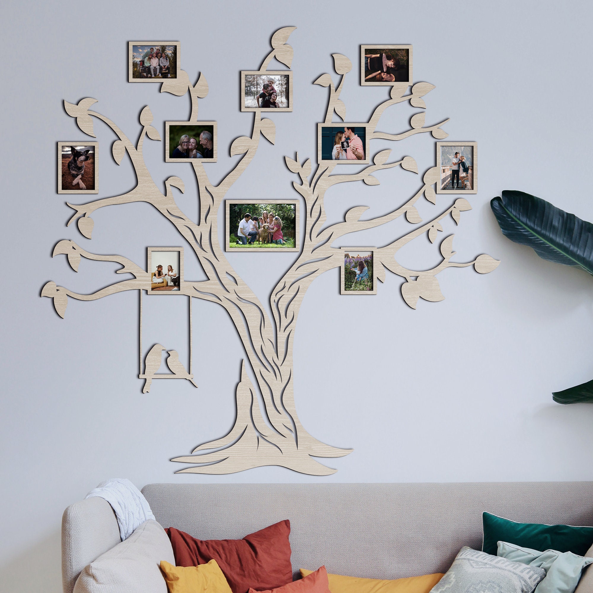 Family Tree Art, Wooden Family Tree With Photo Frames, Large Tree of ...