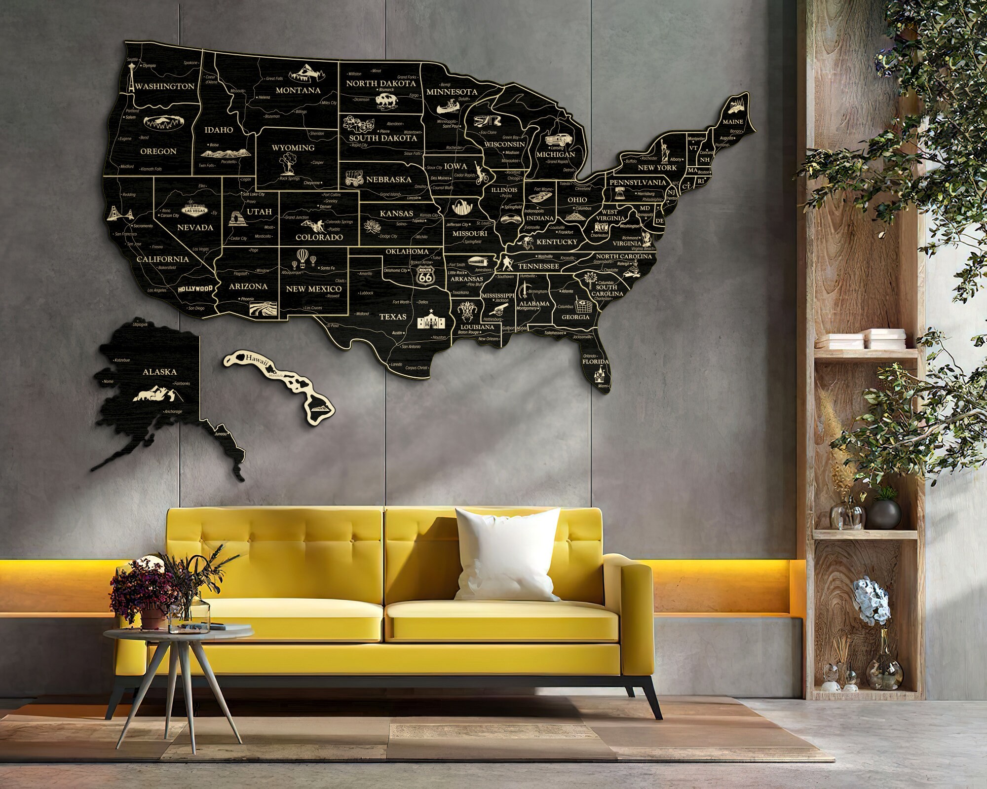 Wooden Wall Map of the United States USA States Main - Etsy