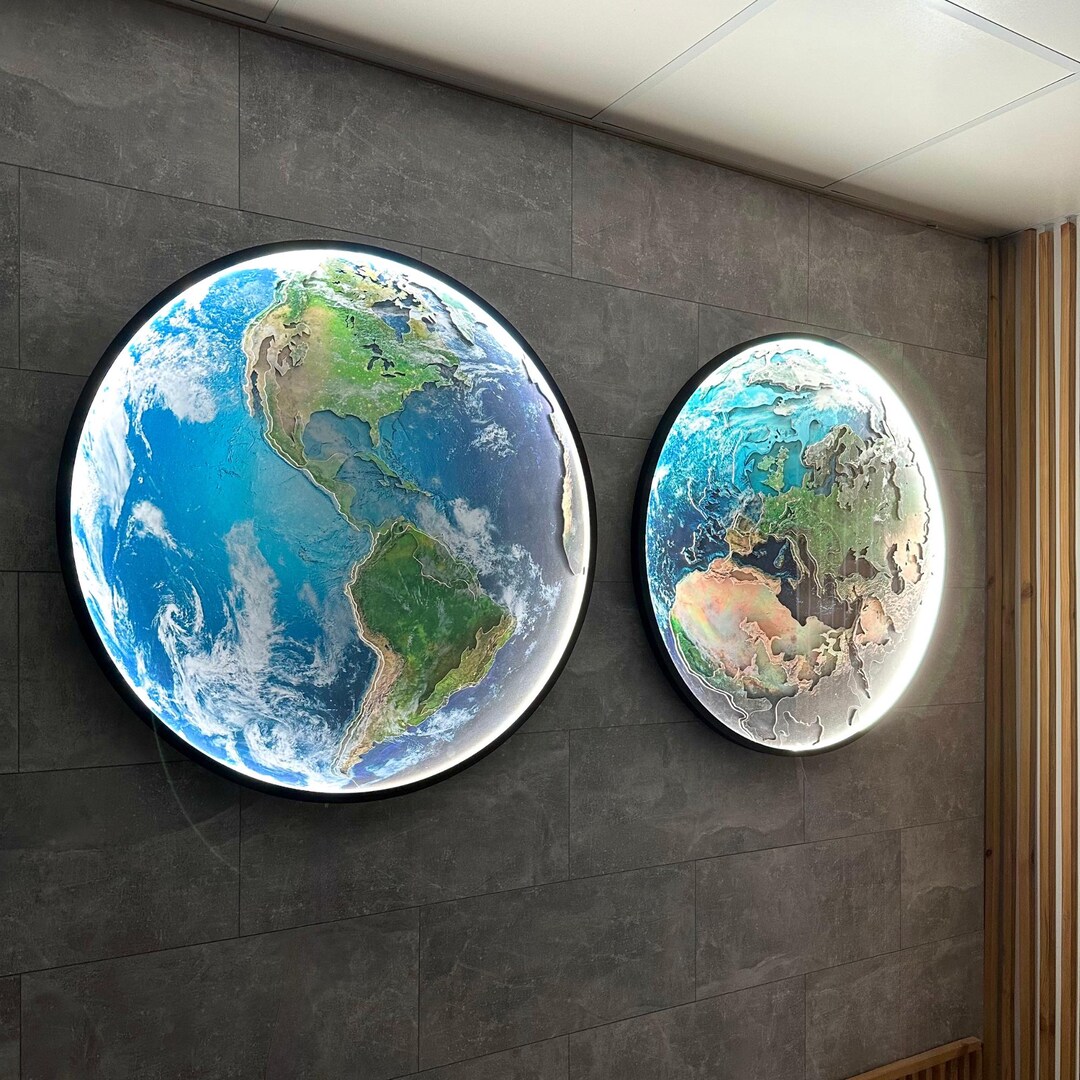 Earth Led Light, 3D Flat Earth Wall Decor With Led, Unique Home Decor ...