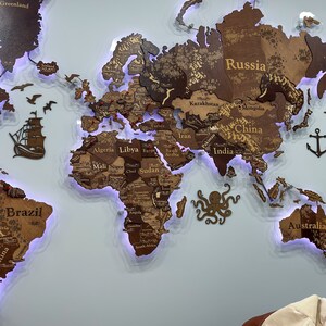 Large Led Neon Wall Map Large Wall Map 3D Wooden Push Pin - Etsy