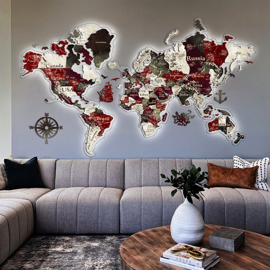 Buy 3D LED Wooden Map of the World, Wall Map Art, Wall LED Lighting ...
