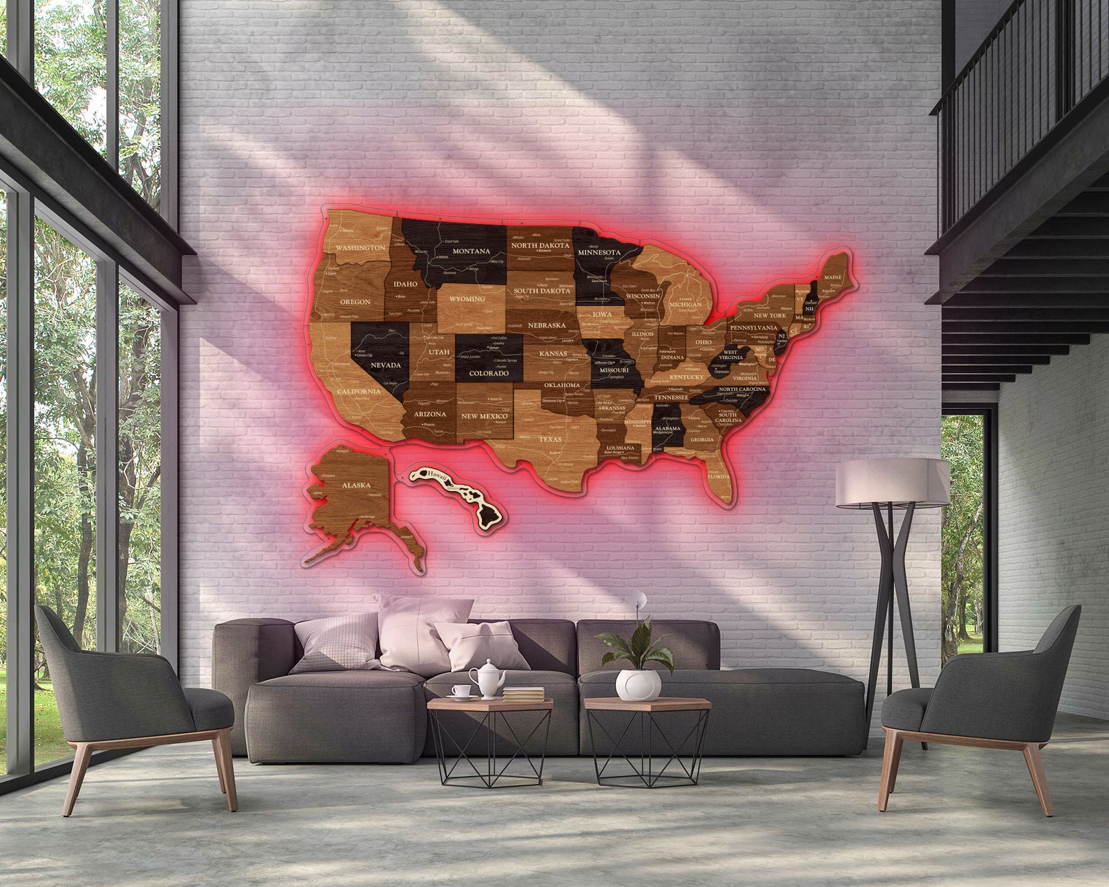 Remote Rgb Led Map of USA 3D Map of United States With Led - Etsy