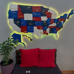 3D LED Map of United States, Rgb Led Backlit US Map, Wooden Push Pin US ...