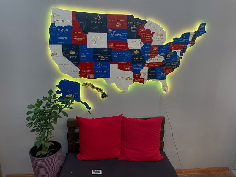 3D LED Map of United States Rgb Led Backlit US Map Wooden - Etsy