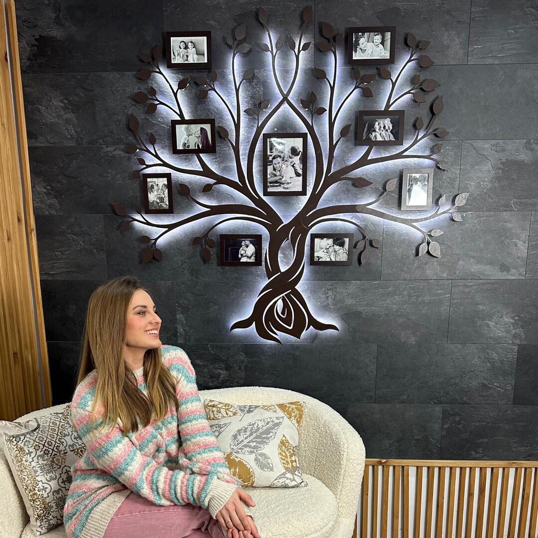 Wood Family Tree With Led Light, Collage Picture Frames, Led Family ...