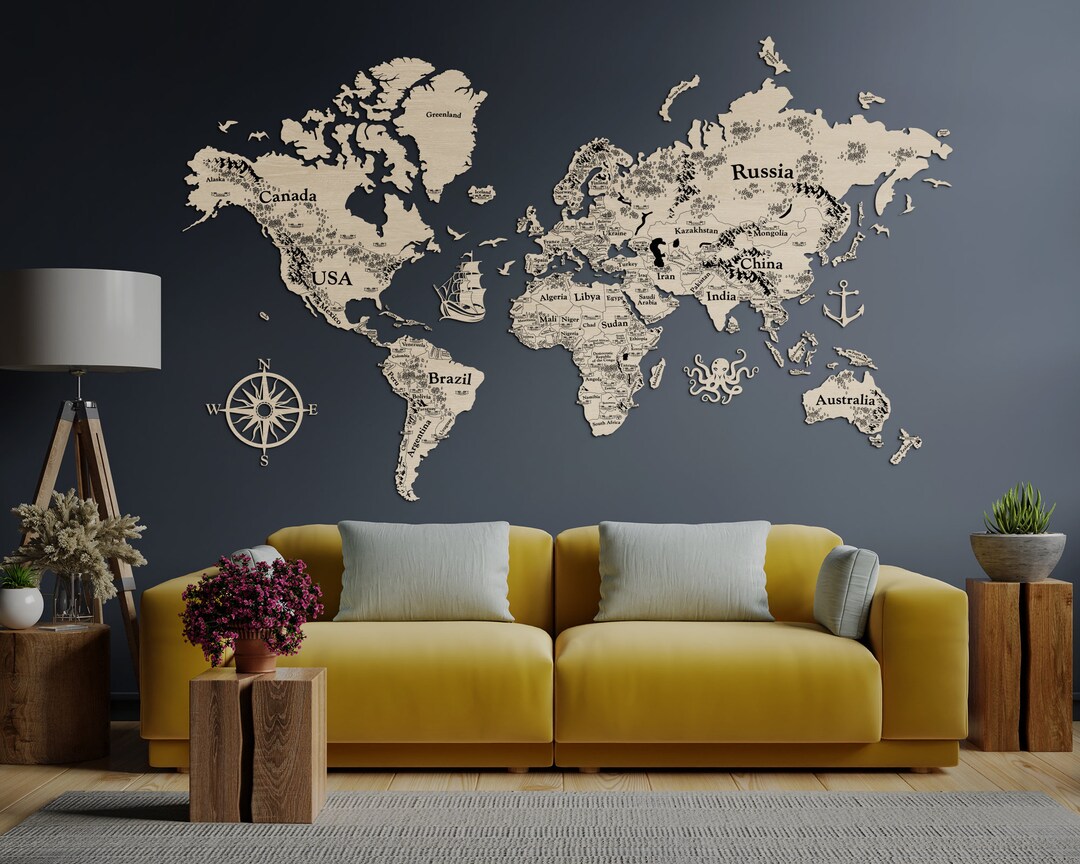 Large Travel Map, Wooden Map Wall Art, Wood Wall Map With Push Pins, Wooden World Map, Rustic ...