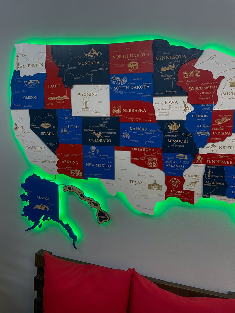 3D LED Map of United States Rgb Led Backlit US Map Wooden - Etsy
