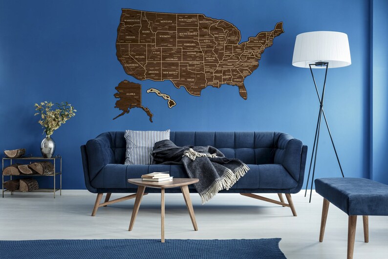Wooden US Map in Light Walnut Color Map of the United States | Etsy