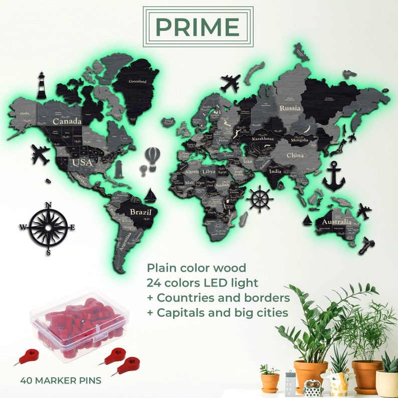 3D Map of the World With LED Lighting 3D Wood Family Travel - Etsy Canada