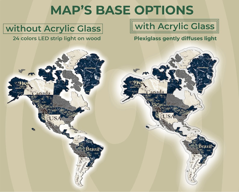 Wall LED Lighting Wooden Map Wall Map 3D LED Wooden Map of - Etsy Canada