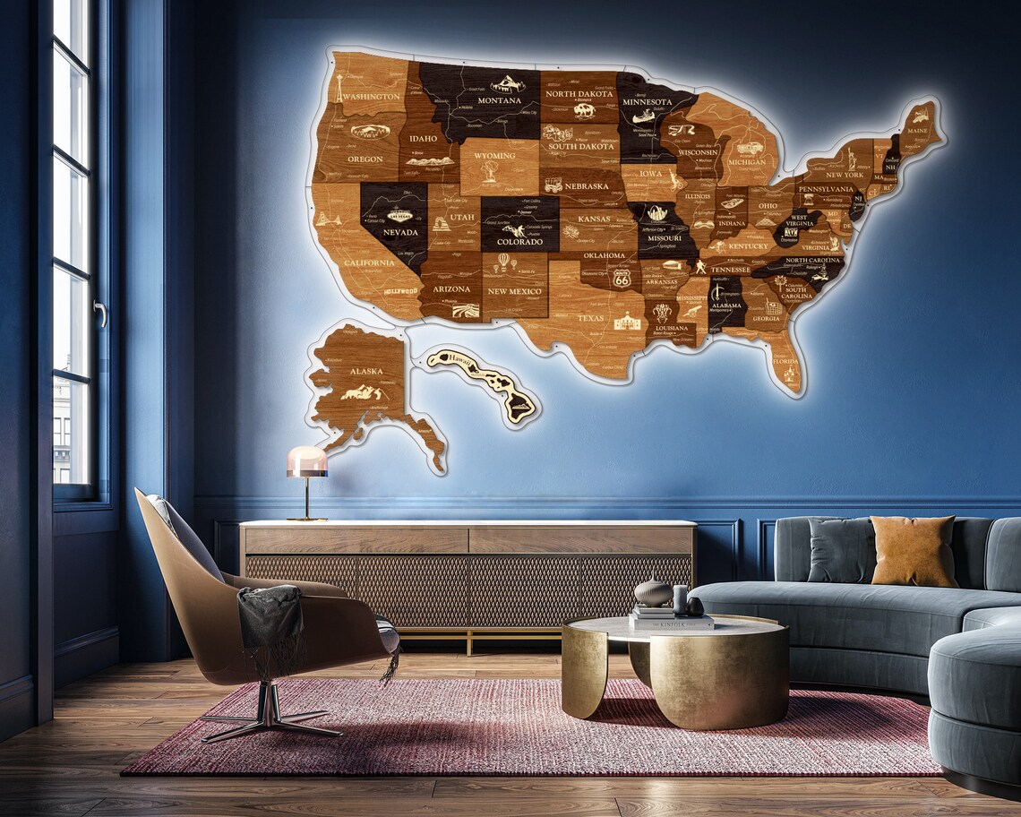 3D Map of United States With Led Lights Rgb Led Map of USA | Etsy