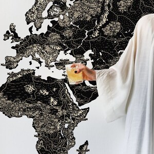 Extra Large Black Wood Map of the World, Handcrafted Wooden World Map ...