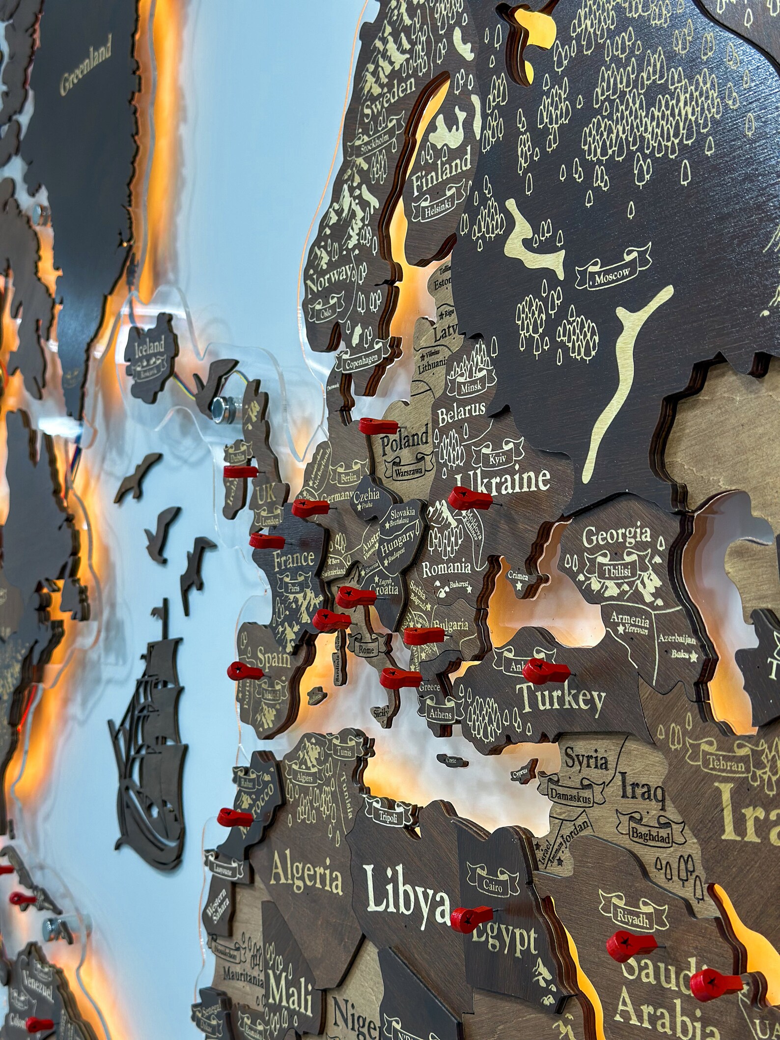 3D LED RGB Map of the World Neon Map Wall 3D Wooden World - Etsy