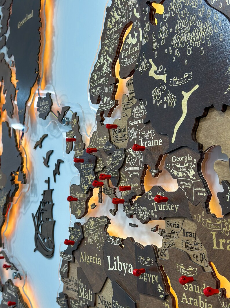 3D LED RGB Map of the World Neon Map Wall 3D Wooden World - Etsy