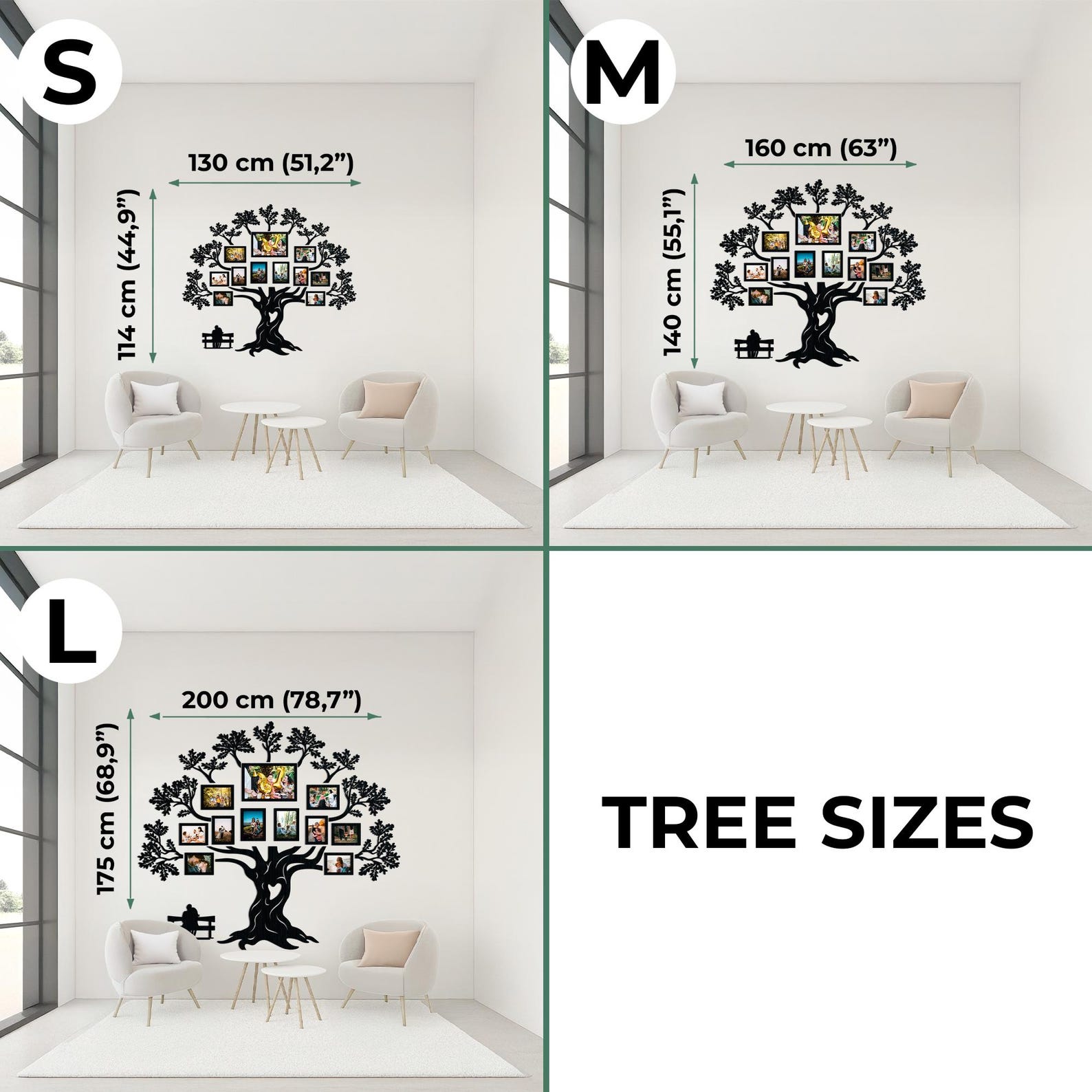 Wooden Family Pictures Tree, Large Family Photos Collage, Family Tree ...