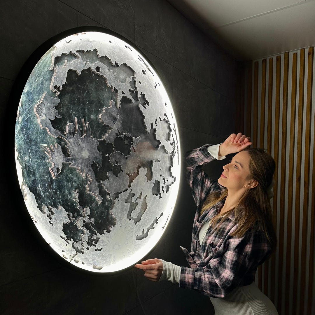 Moon Led Light, Unique Celestial Home Decor, Large Moon Wall Lamp With ...