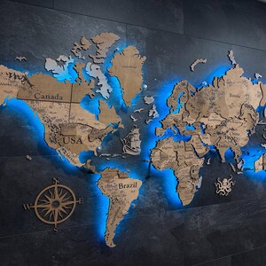 3D Led Backlight Map, Wooden Push Pin Map, RGB LED 3D Wood Family ...