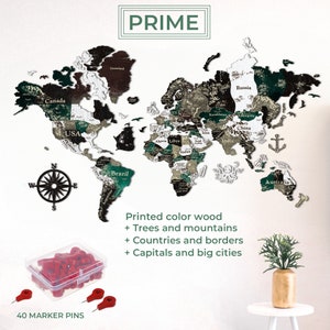 Large Push Pin Travel Map 3D, Green Wall Map of the World, Wooden World ...