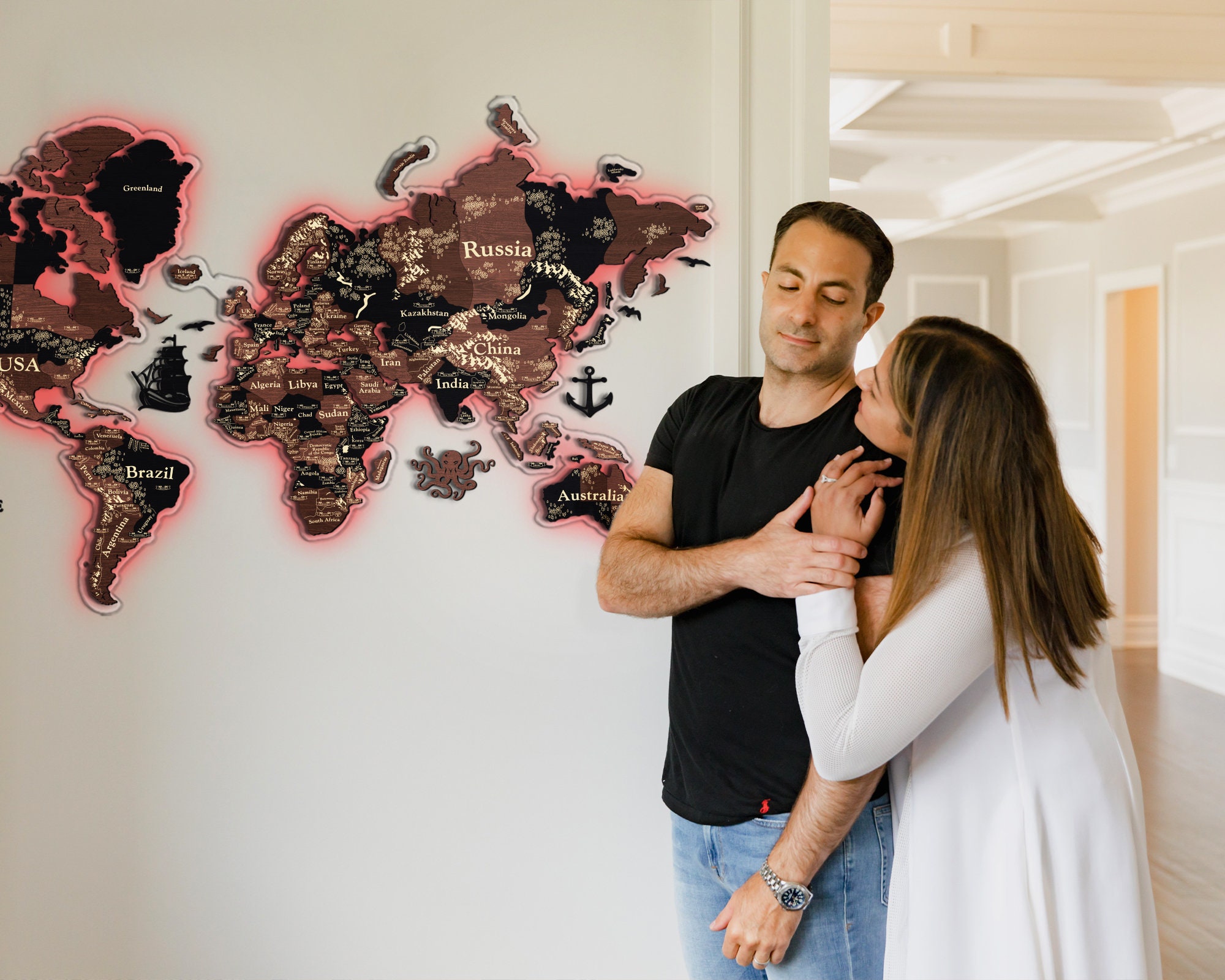 Large Led Neon Wall Map Large Wall Map 3D Wooden Push Pin - Etsy UK