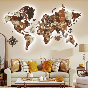 3D LED RGB Map of the World Neon Map Wall 3D Wooden World - Etsy UK