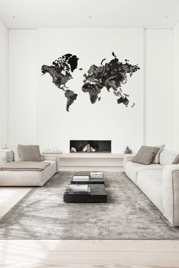 Extra Large Black Wood Map of the World Handcrafted Wooden | Etsy