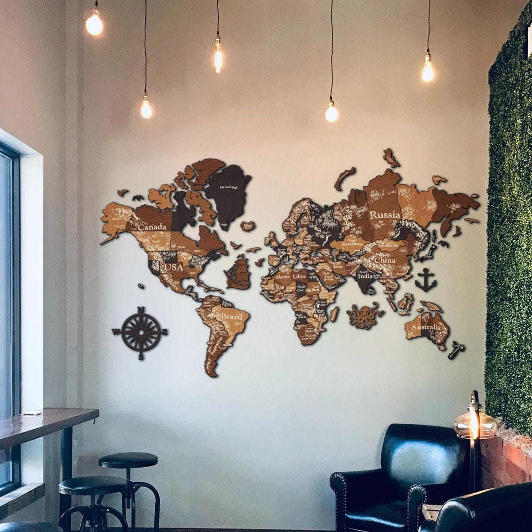 Extra Large World Map, 3D Wood World Maps, Family Travel Map With ...