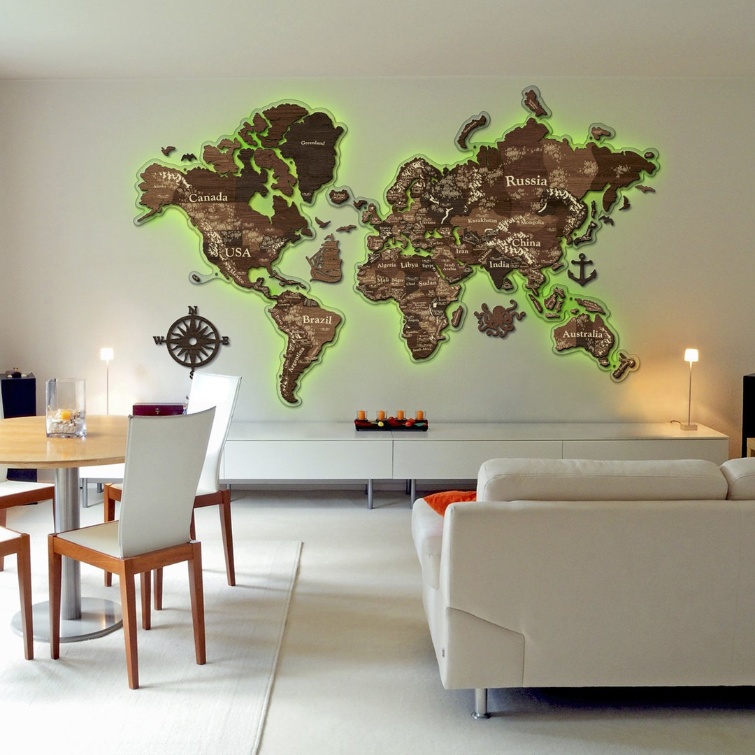 Neon Map Wall Sign Wooden Push Pin Map RGB LED 3D Wood - Etsy