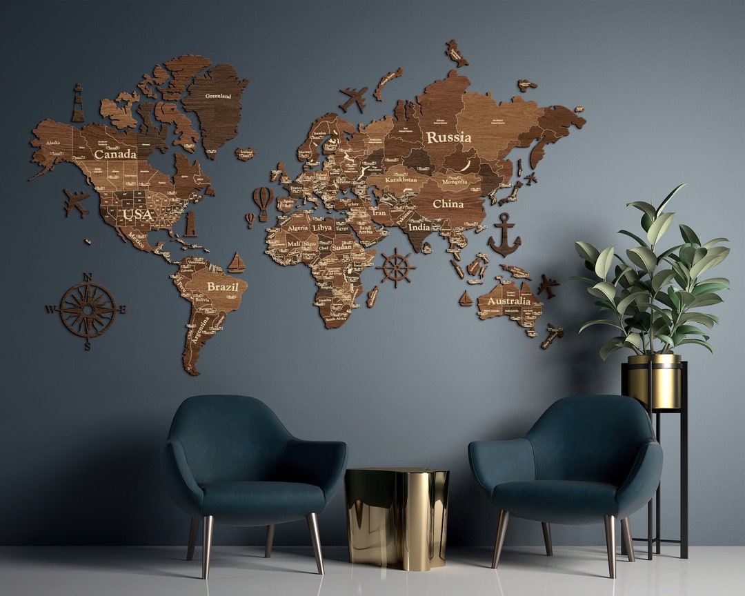 Wooden World Map Push Pin, 3d World Map, Personalized Travel Map, Above ...