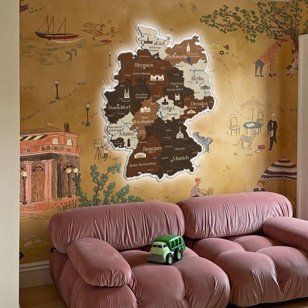 Deutschlandkarte, 3D Wooden Map of Germany, Led Deutschland Map, Neon ...