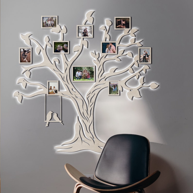Led Family Tree Large Family Photo Collage Wooden Family - Etsy