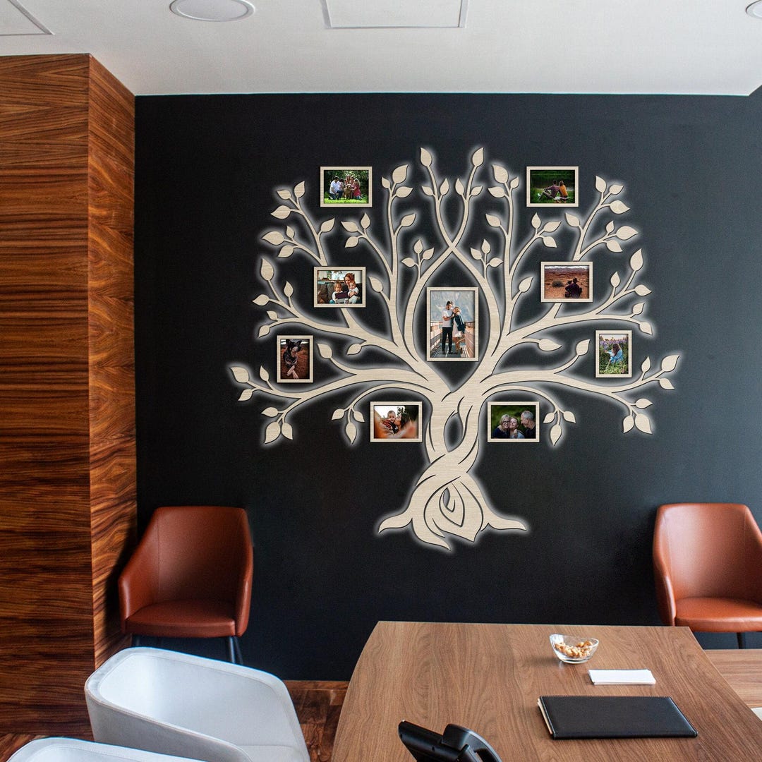 Light Wood Family Tree With Photo Collage, Led Family Tree, Wooden ...