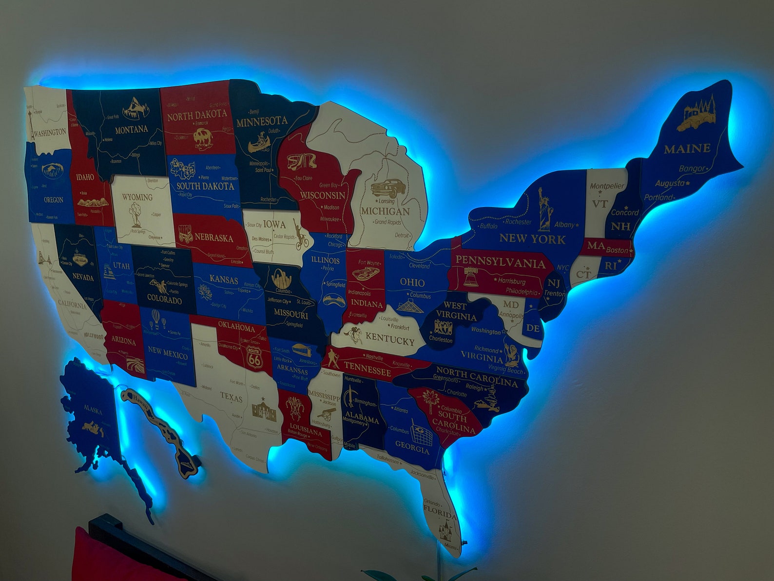 3D LED Map of United States Rgb Led Backlit US Map Wooden - Etsy