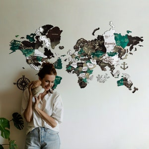 Extra Large 3D Wooden World Map, Wood Push Pin Travel Map, Blue Wall ...