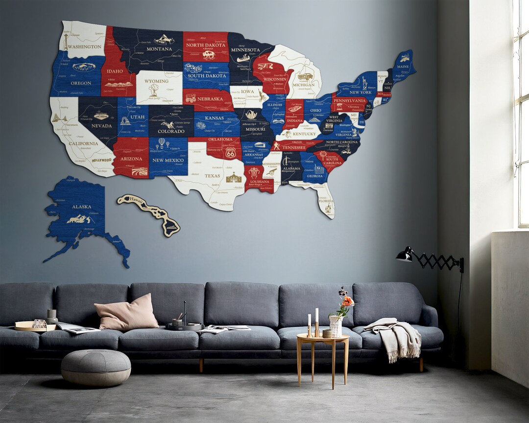 Wooden 3D USA Wood Map, Pushpin USA Map and Pins, Map of the United ...